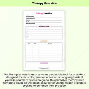 Pre and Post Therapy Session Notes, Therapy Tools, Therapy Overview ...