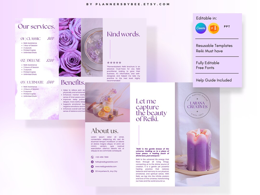 Reiki Brochure Canva, Reiki Info Brochure, Reiki Healing Brochure ...