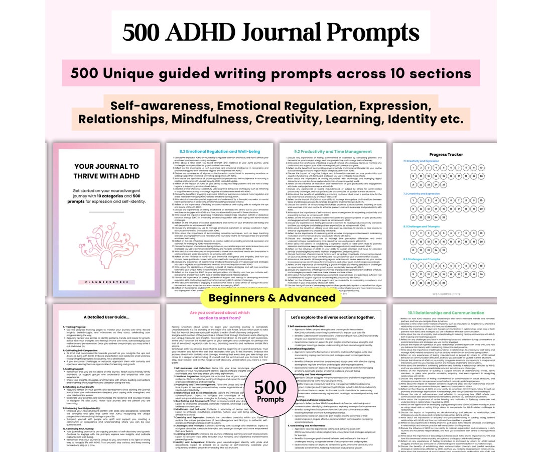 ADHD Journal: 500 Self-care Prompts for Adults (digital Download) - Etsy