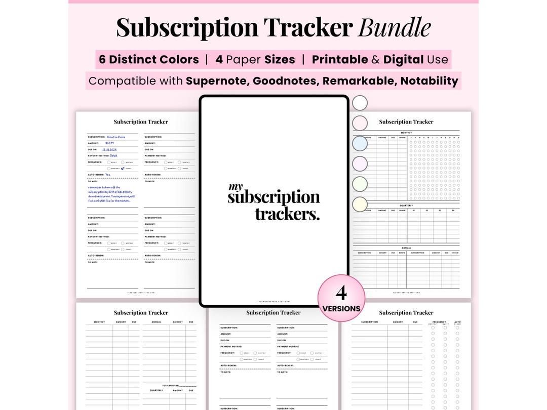 Subscription Tracker Printable, Membership Checklist, Expense Tracker ...
