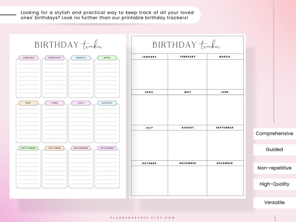 Birthday Tracker Printable Template Editable Birthday - Etsy