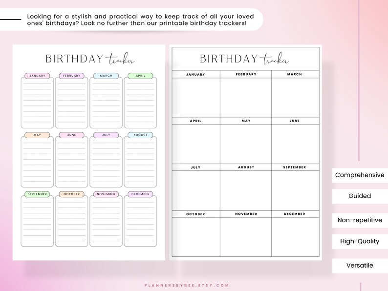 Birthday Tracker Printable Template Editable Birthday - Etsy