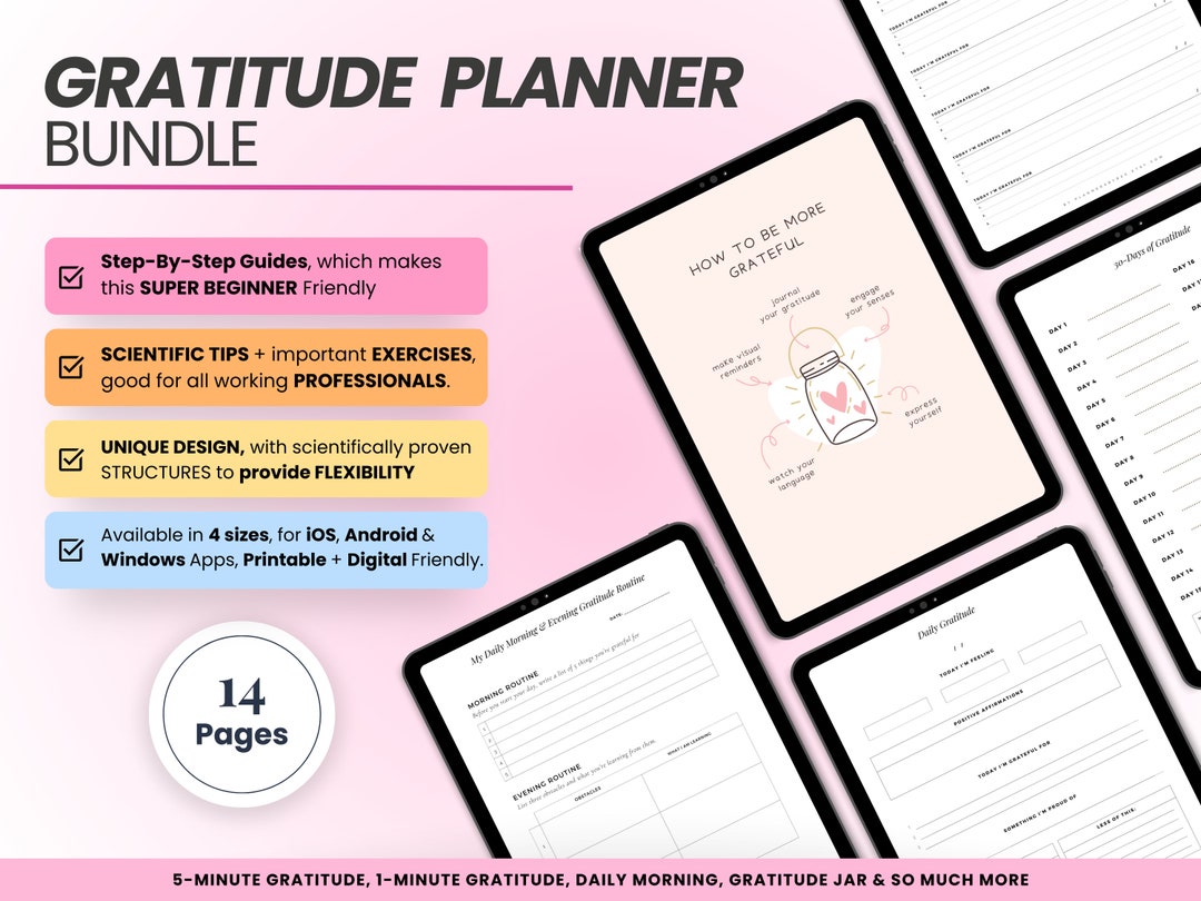Printable Gratitude Journal BUNDLE, Mindfulness Log, Gratitude Template ...