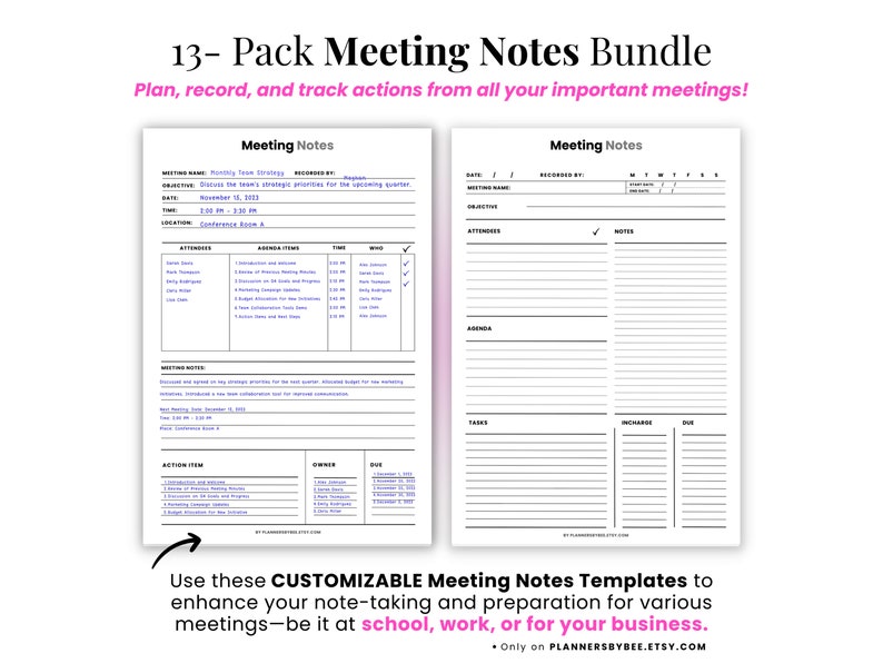 Meeting Agenda Template Meeting Minutes Template Editable - Etsy