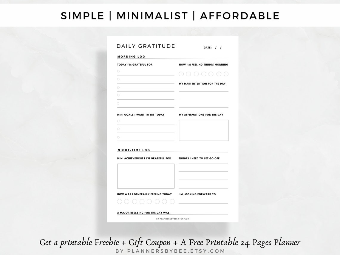 Daily Gratitude Journal Daily Reflection Template Self Care - Etsy