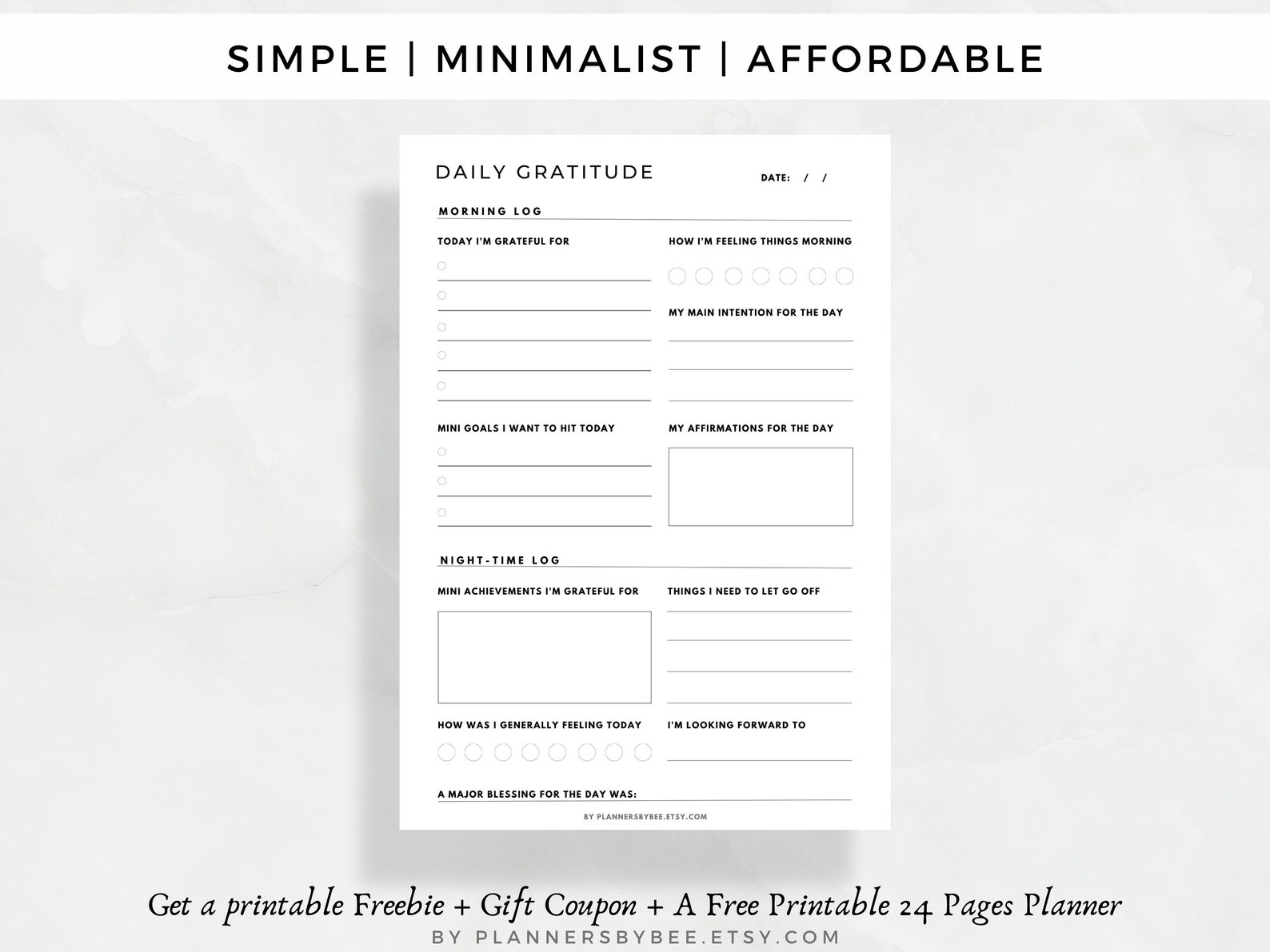 Daily Gratitude Journal Daily Reflection Template Self Care - Etsy