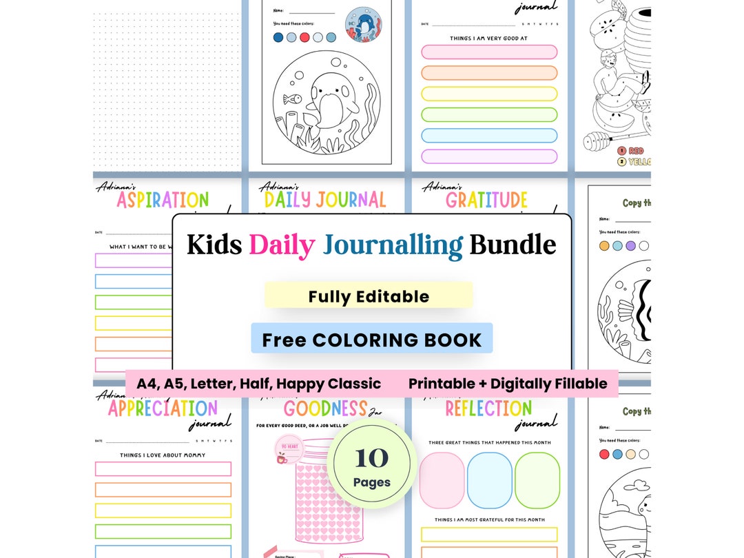 Gratitude Journal Printable Template for Kids, Personalized Daily ...