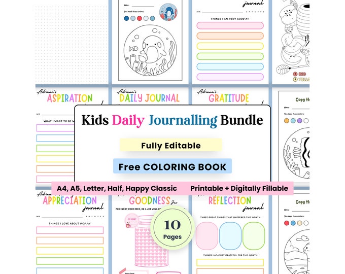 Gratitude Journal Printable Template for Kids, Personalized Daily ...