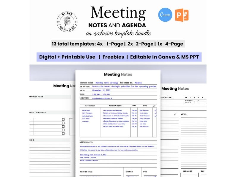 Editable Meeting Notes Template Meeting Minutes Template - Etsy
