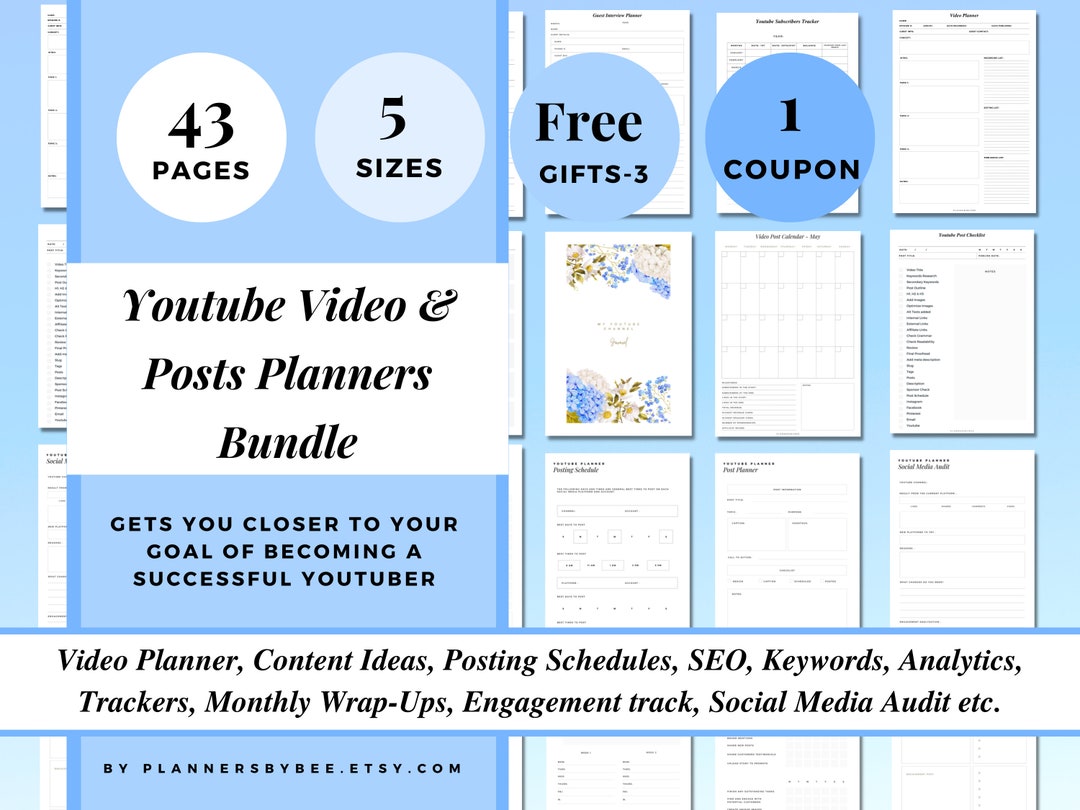 Youtube Planner, Video Planner, Social Media Content Calendar, Youtuber ...