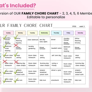 Family Chore Chart Printable, Editable Weekly Family Schedule, Cleaning ...