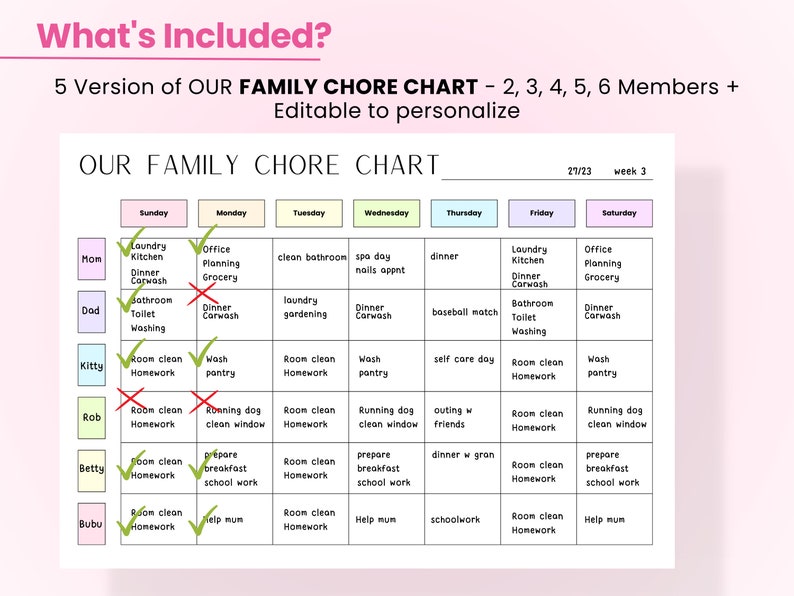 Family Chore Chart Printable Editable Weekly Family Schedule - Etsy