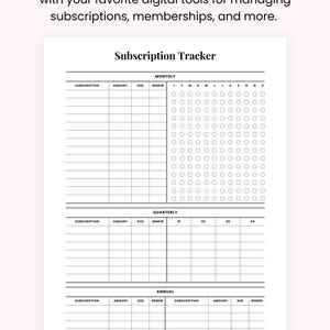 Subscription Tracker Printable, Membership Checklist, Expense Tracker ...