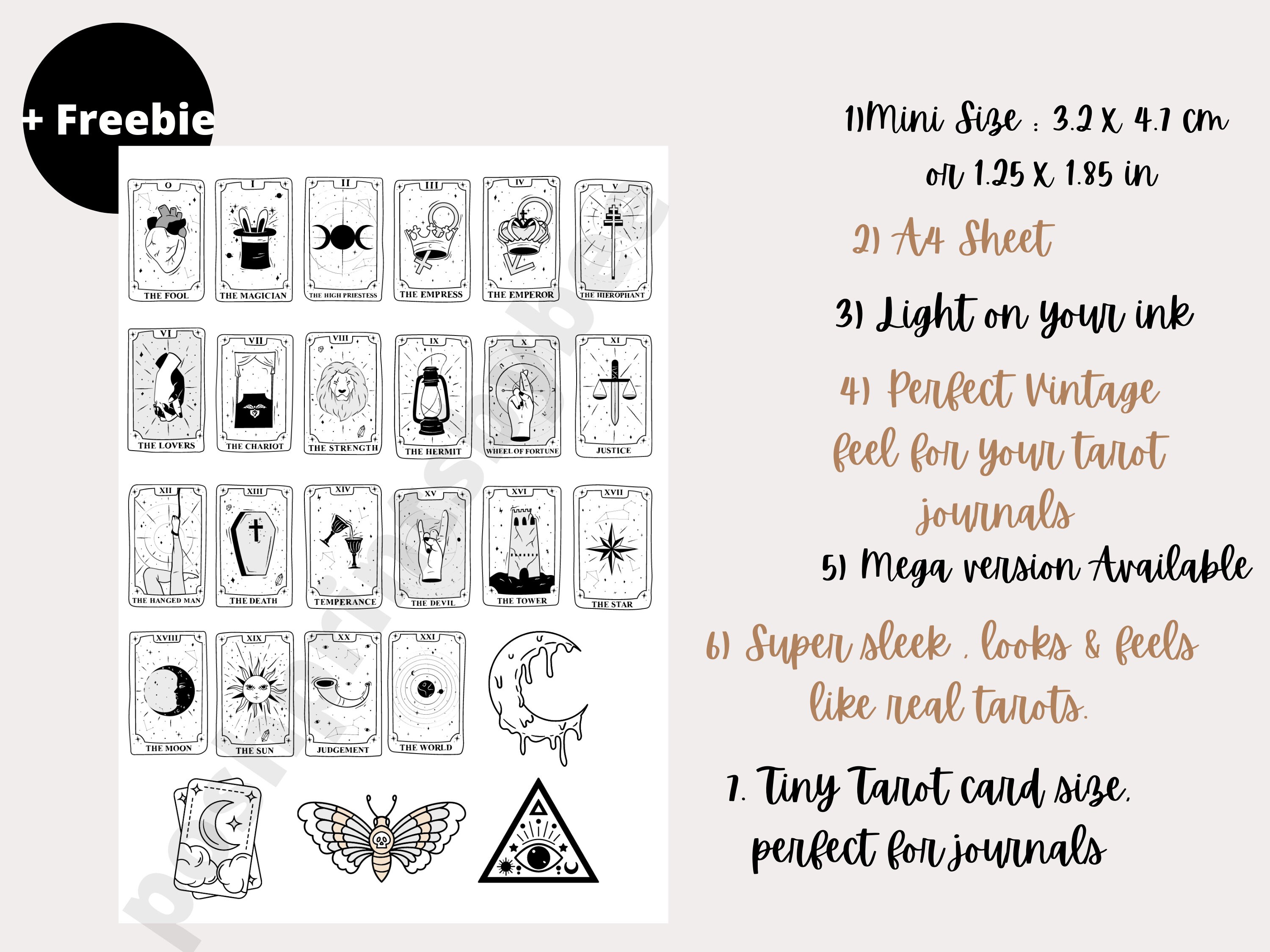Mini Printable Tarot Card Stickers 22 Major Arcana tarot - Etsy