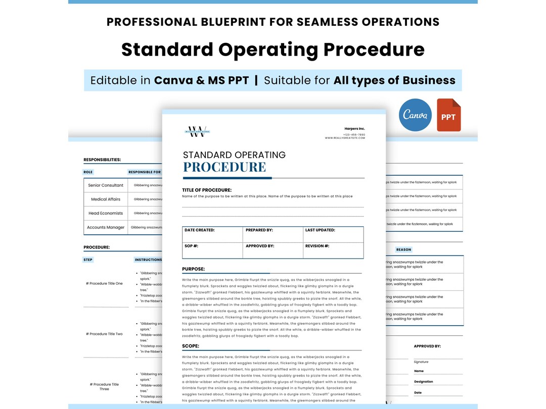 SOP Template Bundle: Business Procedure Document (canva & MS PPT) - Etsy