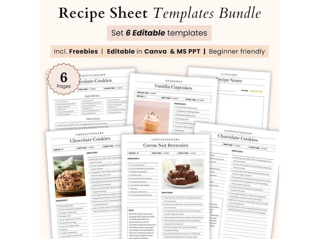 Editable Recipe Sheet Template Bundle: Food Planner (digital Download ...