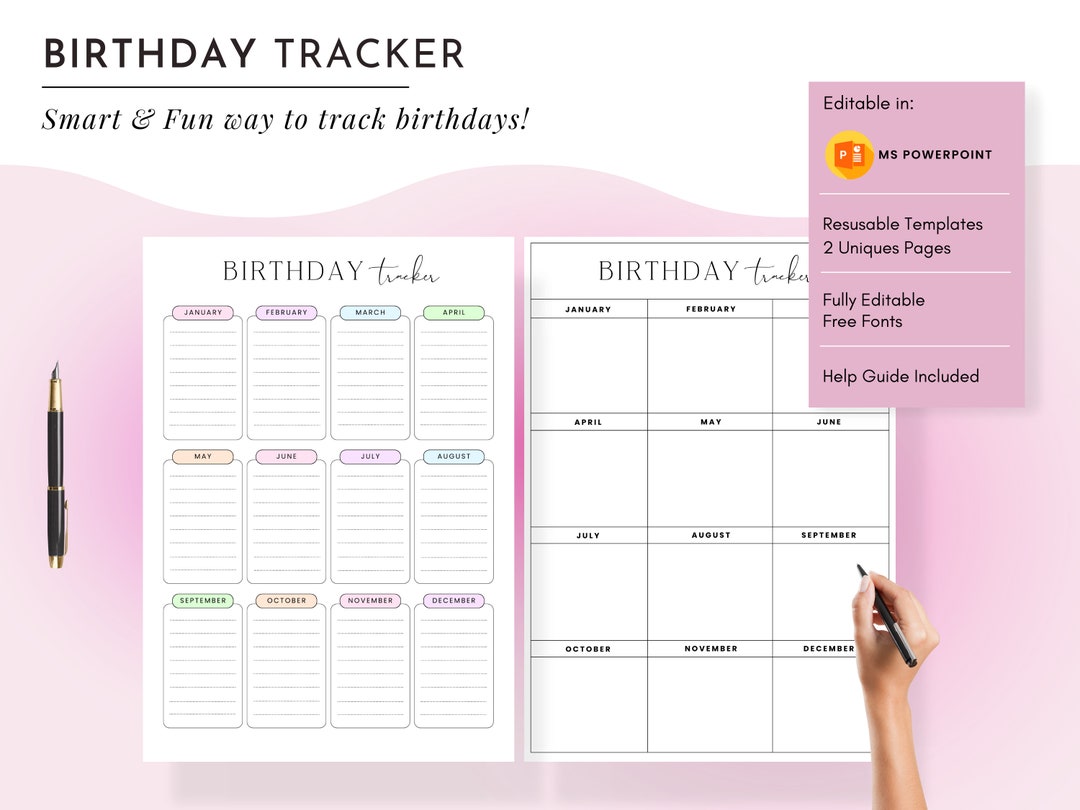 Editable Birthday Tracker, Printable Birthday Planner, Birthday Insert ...