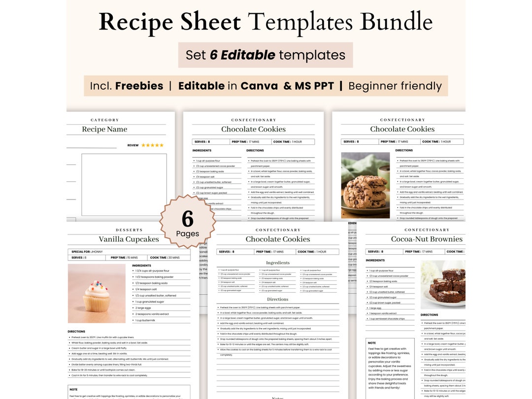 Editable Recipe Book Template: 6 Sheet Layouts (digital Download) - Etsy
