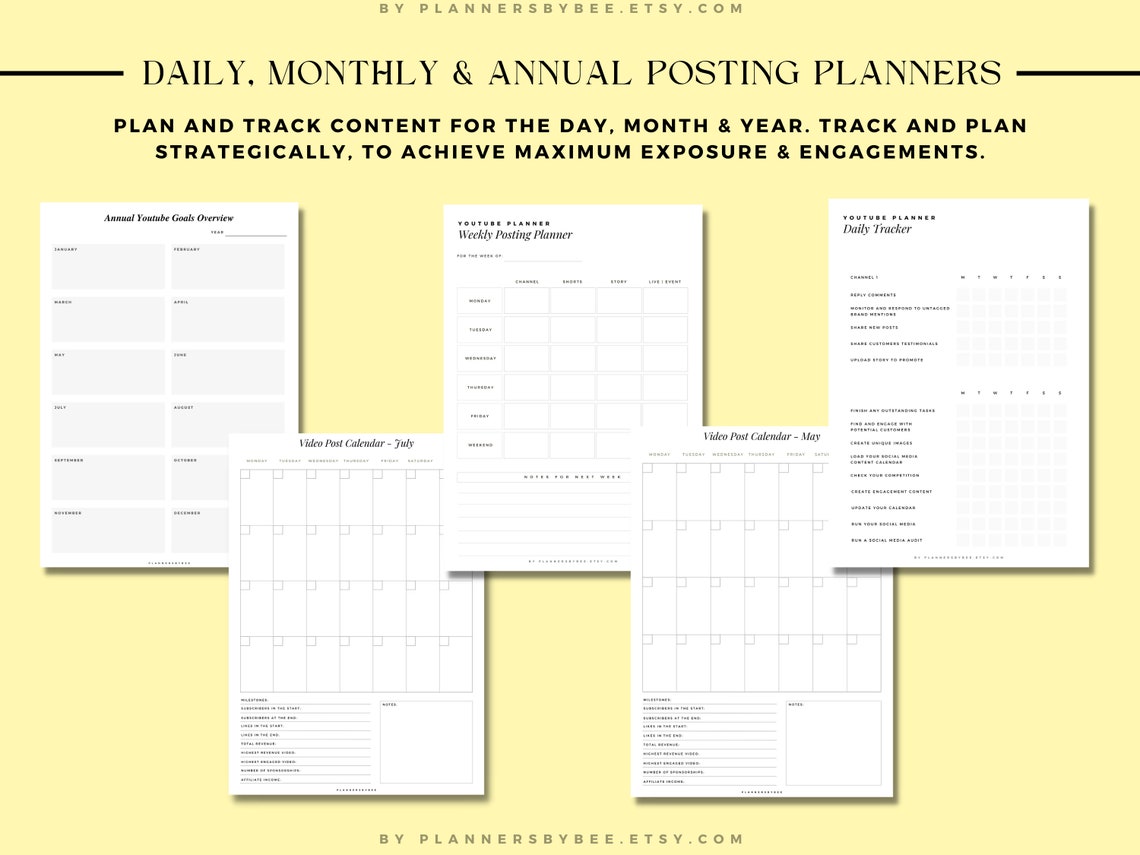 Youtube Planner Video Planner Social Media Content Calendar - Etsy