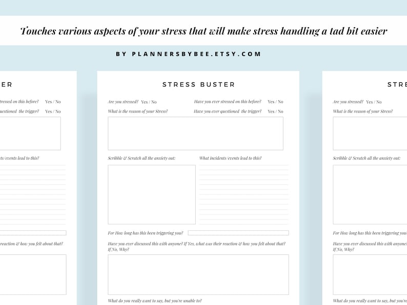 Daily Stress Management Printable Worksheet Mental Health - Etsy