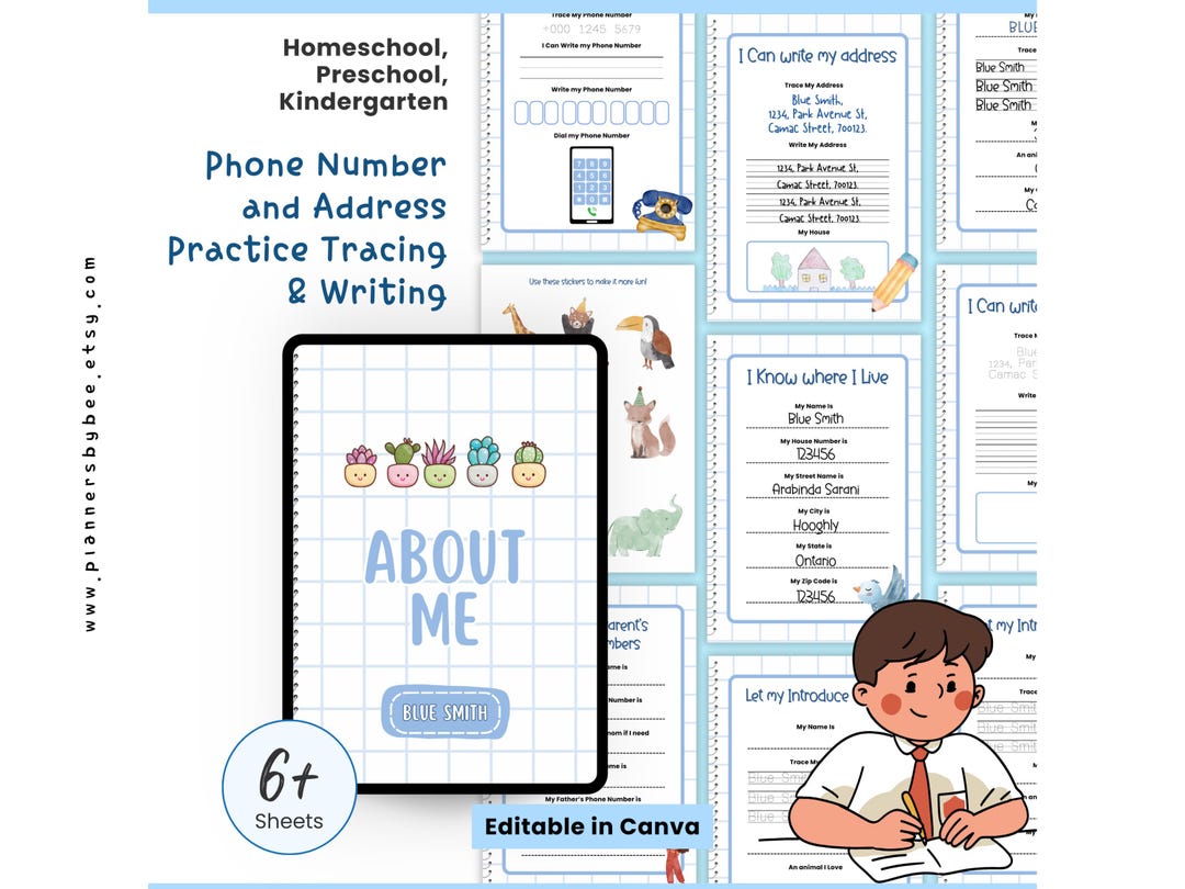 Kindergarten Learning Bundle, Editable Phone Number, Address Preschool ...