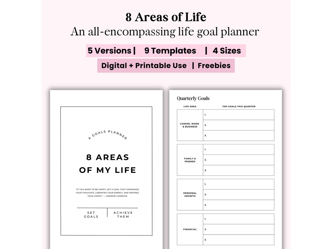 8 Areas of Life Planner Printable & Digital PDF, Goal Planner, Goal ...