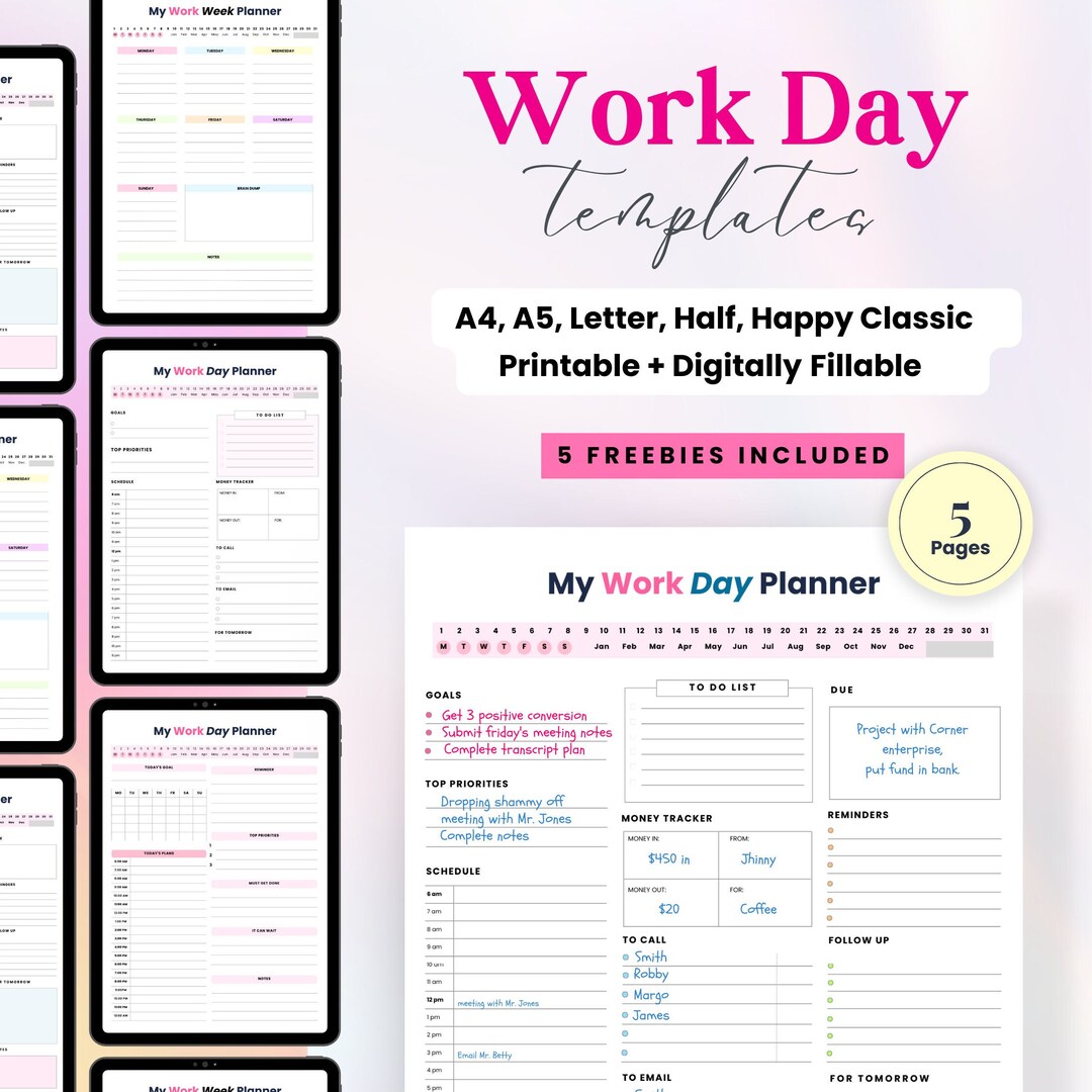 Editable Work Day Planner | Printable Work Day Organiser | Office Task ...