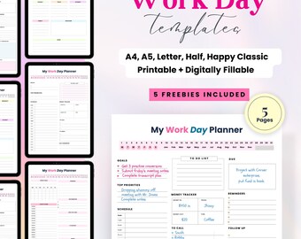Work Day Planner Printable Work Planner Template, Work Day Organizer ...
