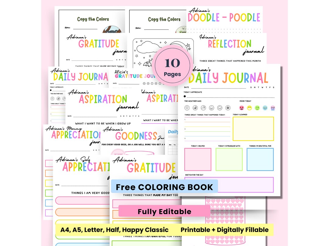 Kids Daily Journal, Printable Kids Journal, Kids Self Development ...