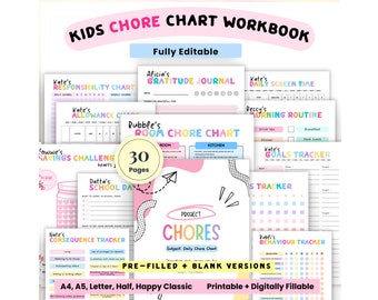 Editable Kids Chore Charts, Reward, Allowance, Screen Time, School ...