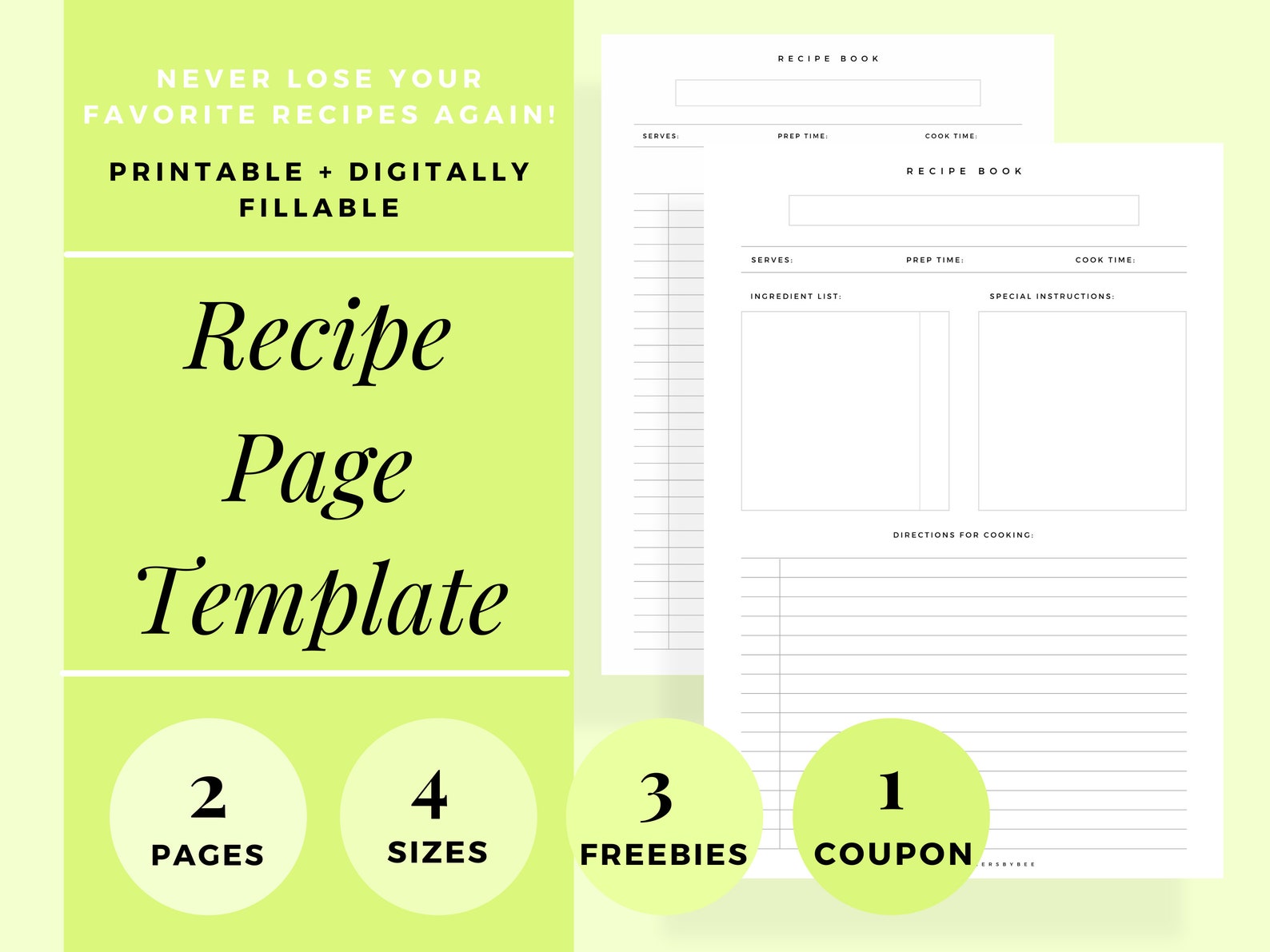 Recipe Book Template Cookbook Minimal Digitally Fillable & - Etsy