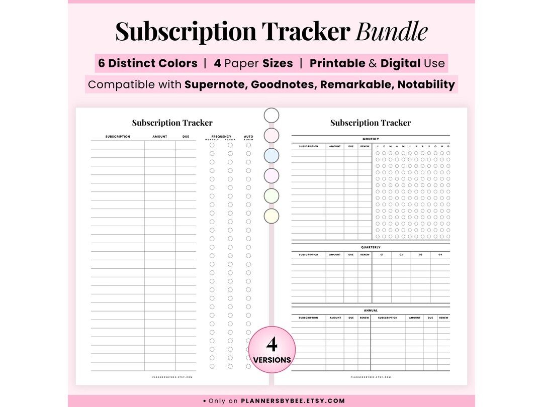 Subscription Tracker Printable, Membership Checklist, Expense Tracker ...