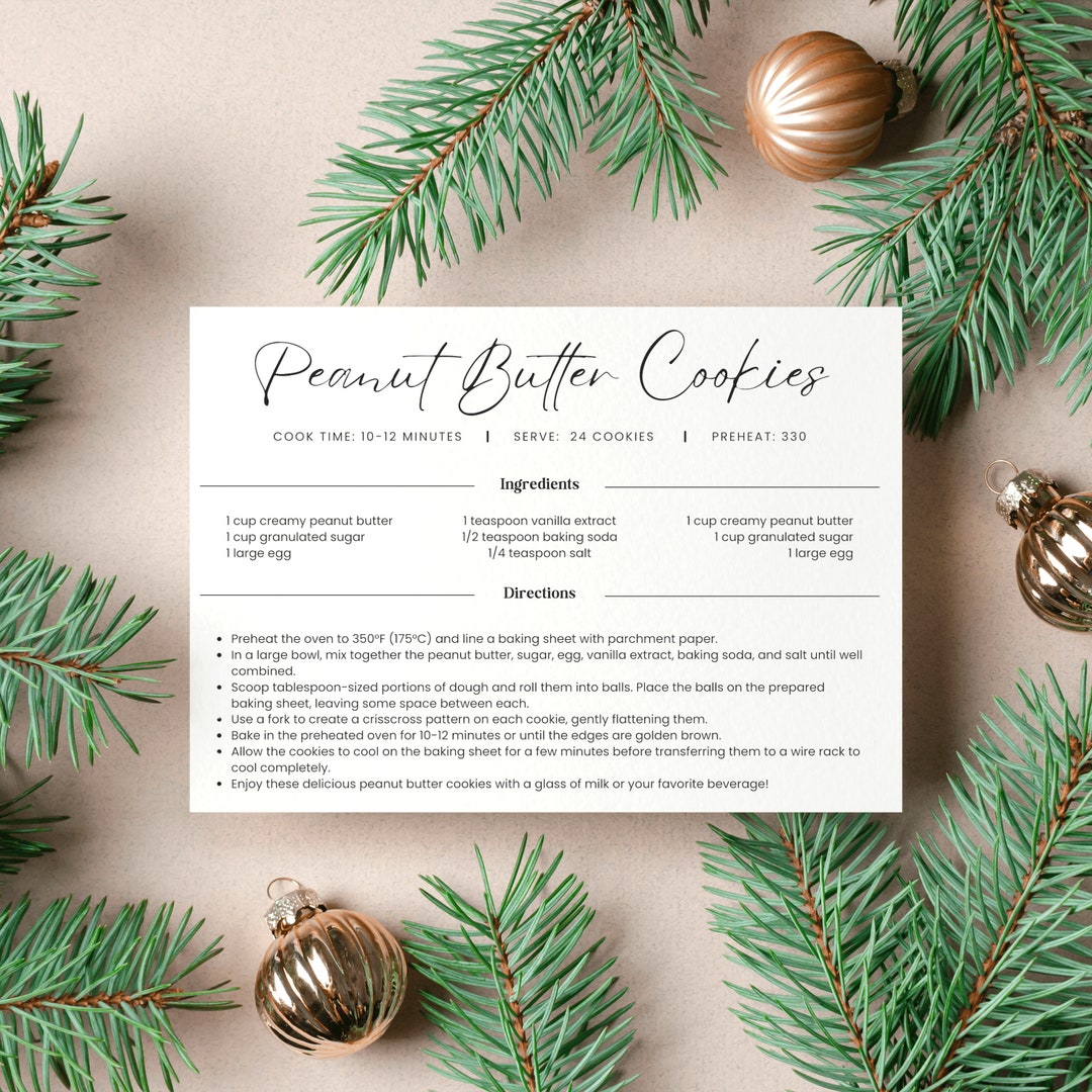 Editable Recipe Card Template, Christmas Recipe Card, Holiday Recipe ...