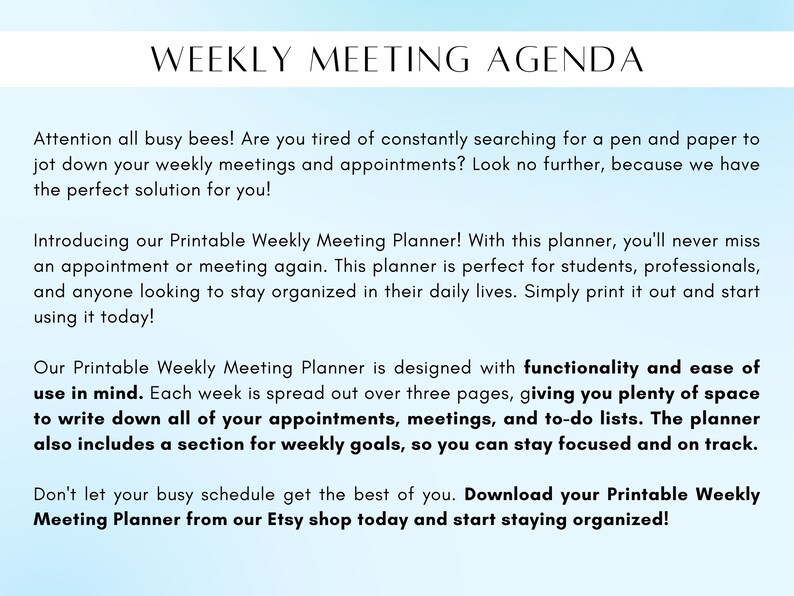 Meeting Agenda Template Printable Meeting Notes Meeting - Etsy