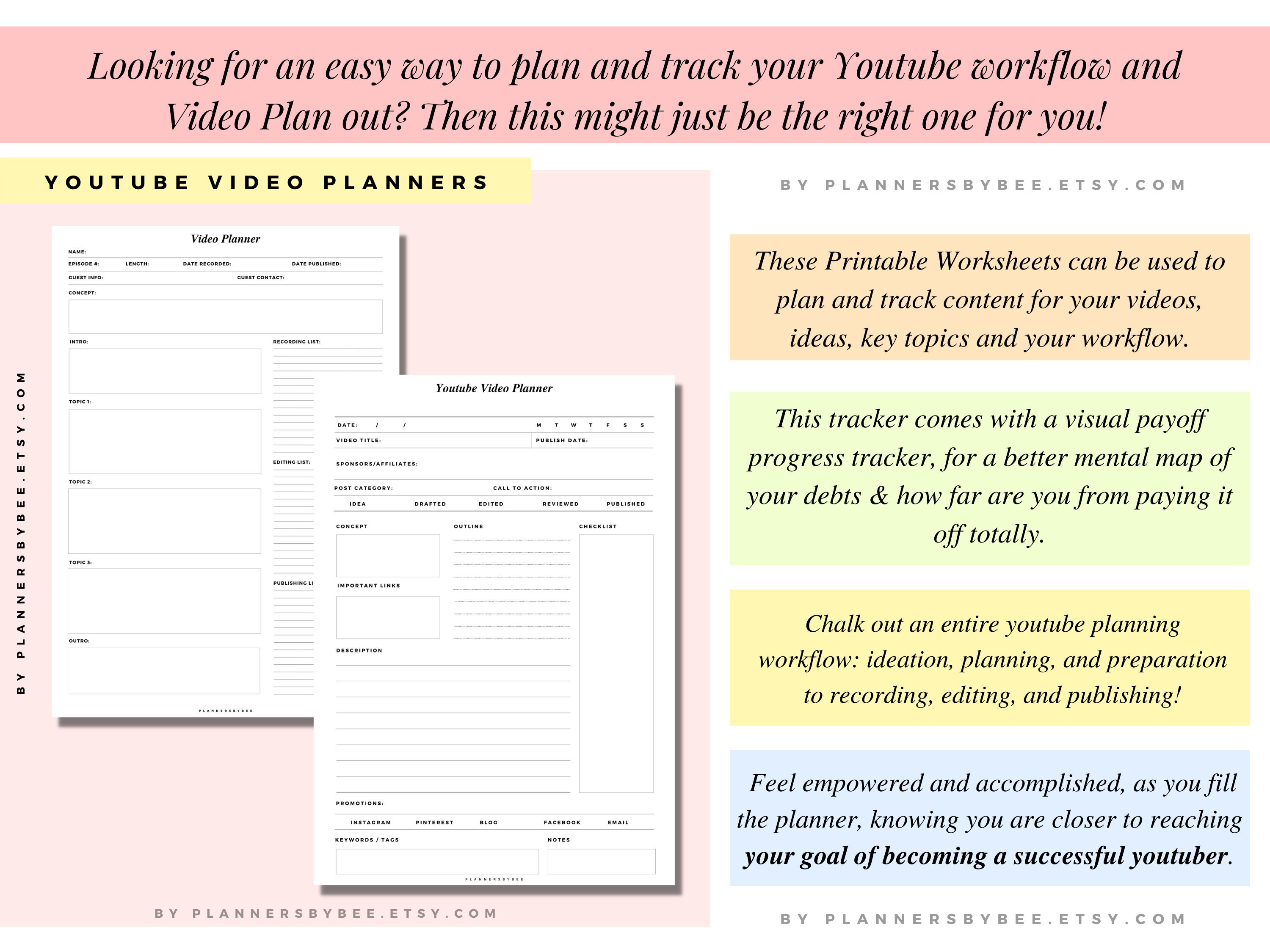Youtube Planner Social Media Video Vlog Tracker Youtube - Etsy