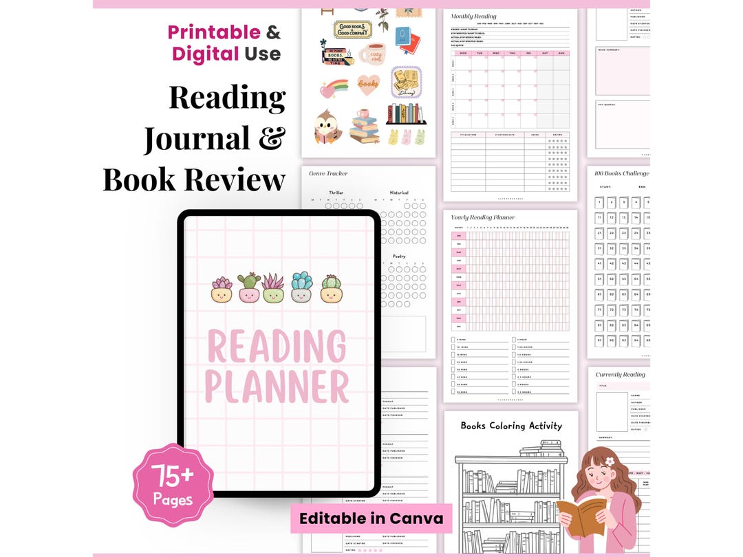 Printable Book Review, Reading Tracker, Reading Journal Digital Book ...