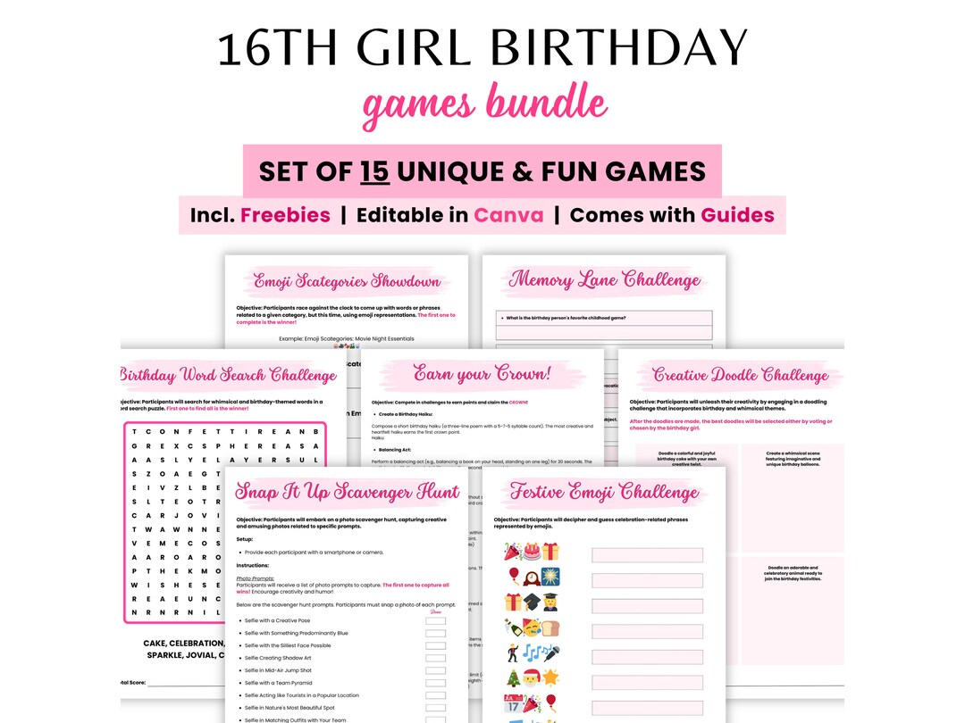 Sweet 16 Birthday Games Sweet 16 Birthday Party Games Girl 16th ...