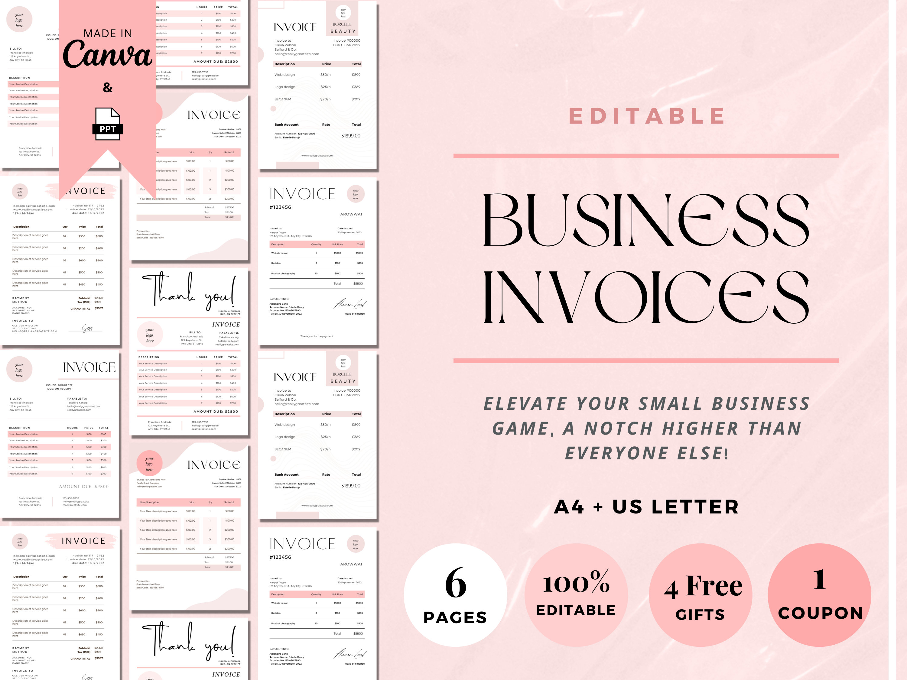 Pink Order Form Template Order Invoice Canva Small Business - Etsy