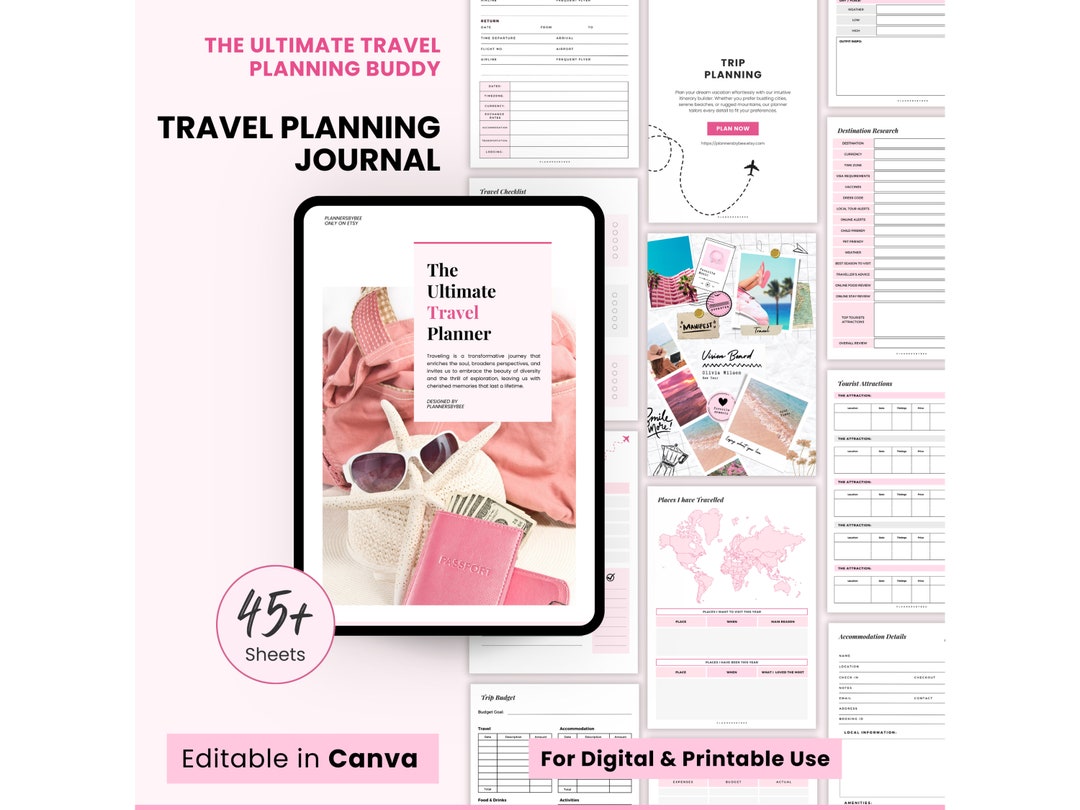 Editable Travel Planner Template Trip Itinerary Planner Canva Vacation ...