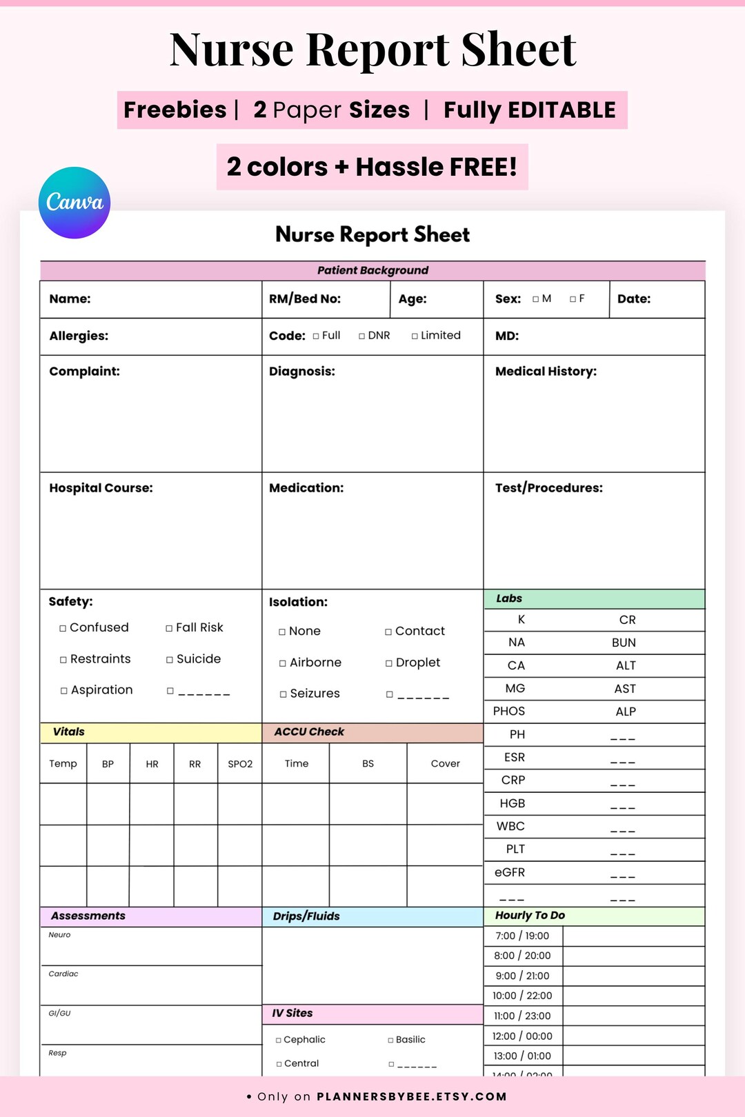 Editable Nurse Report Sheet, Printable Digital Nurses Page, Nurse Brain ...