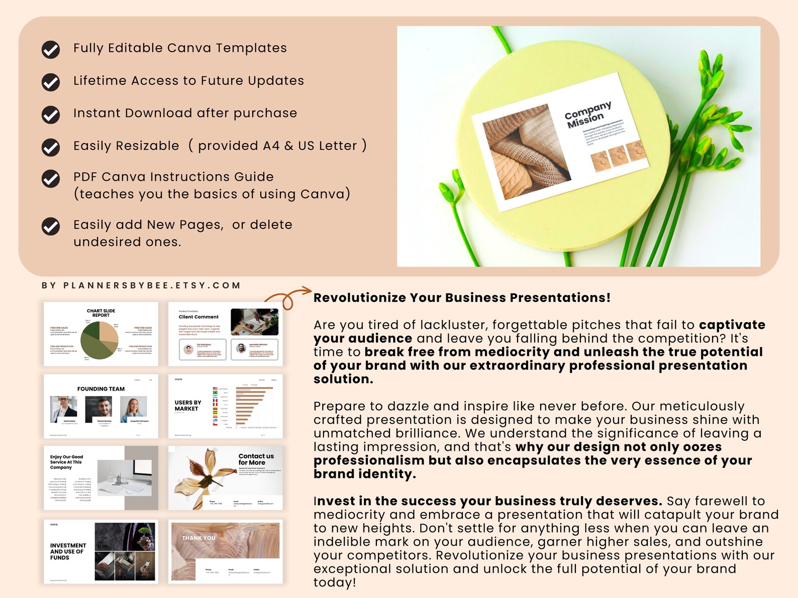 Business Pitch Deck Template Business Plan Template Editable - Etsy