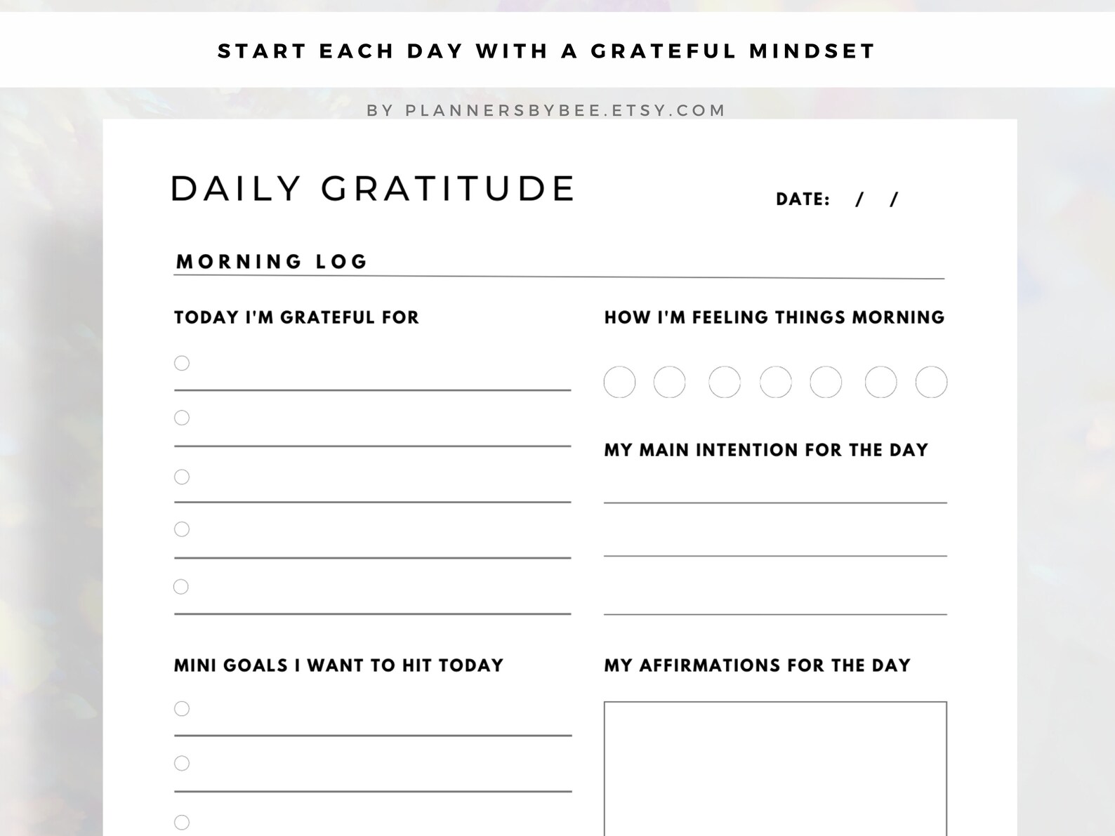 Daily Gratitude Journal Daily Reflection Template Self Care - Etsy