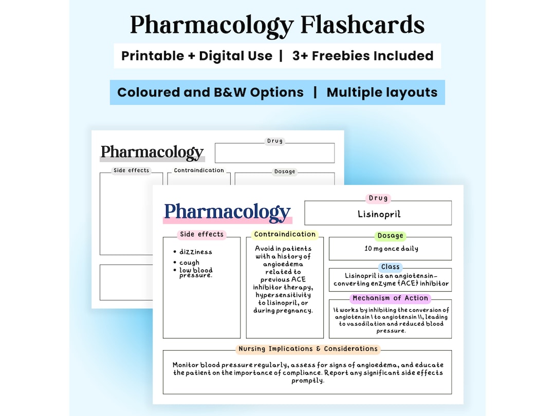 Pharmacology Flash Cards, Nursing Pharmacology Printable, Nursing Notes ...