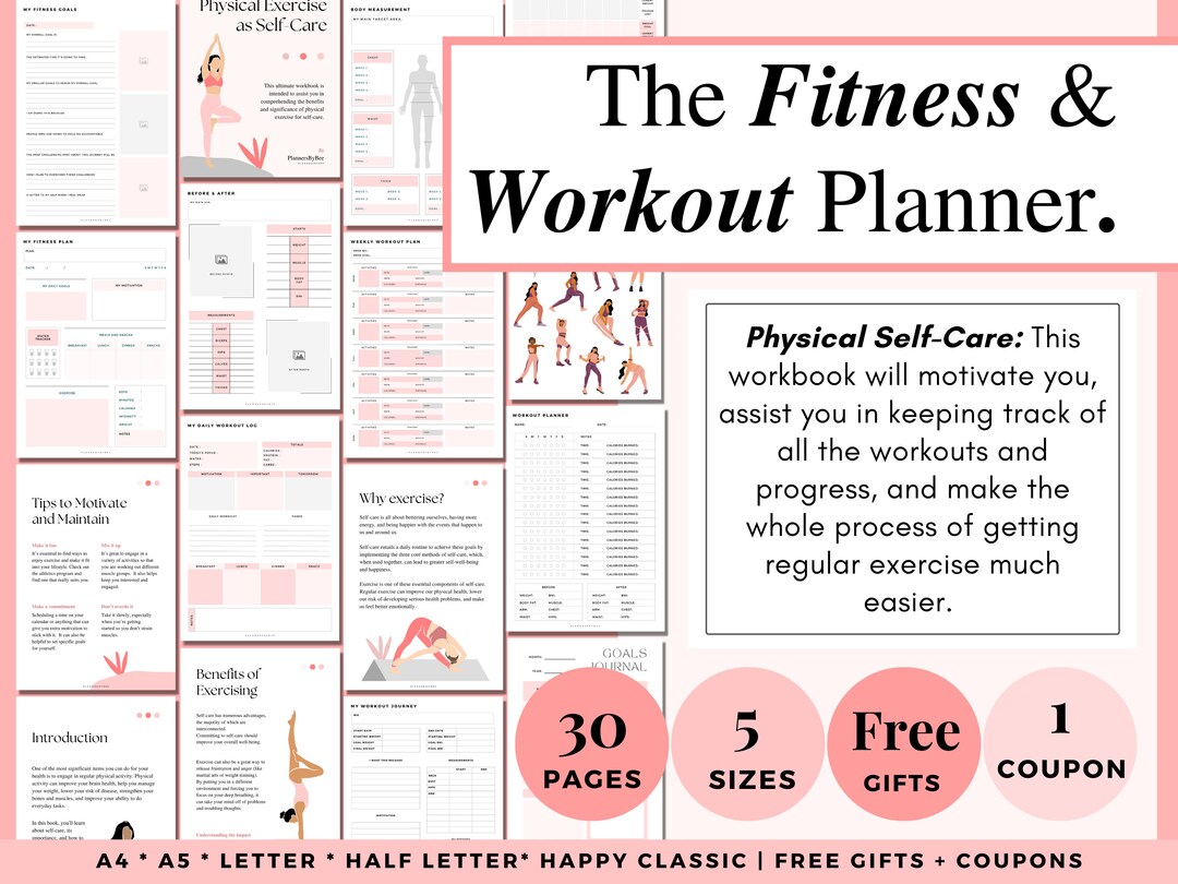 Fitness Planner Printable, Daily Fitness Tracker Weekly Monthly Fitness ...