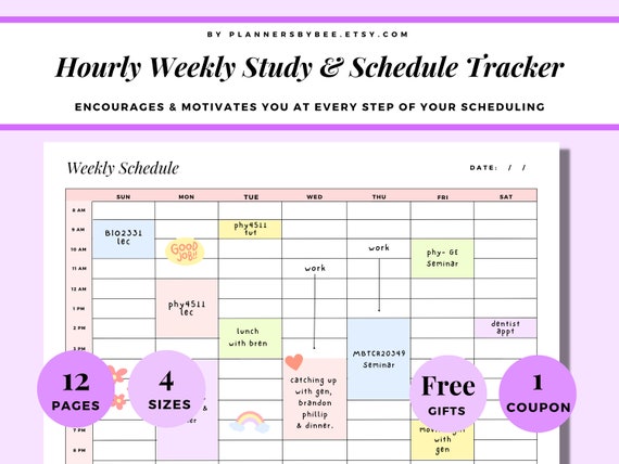 Weekly Study Planner Printable Simple Hourly Weekly Schedule - Etsy