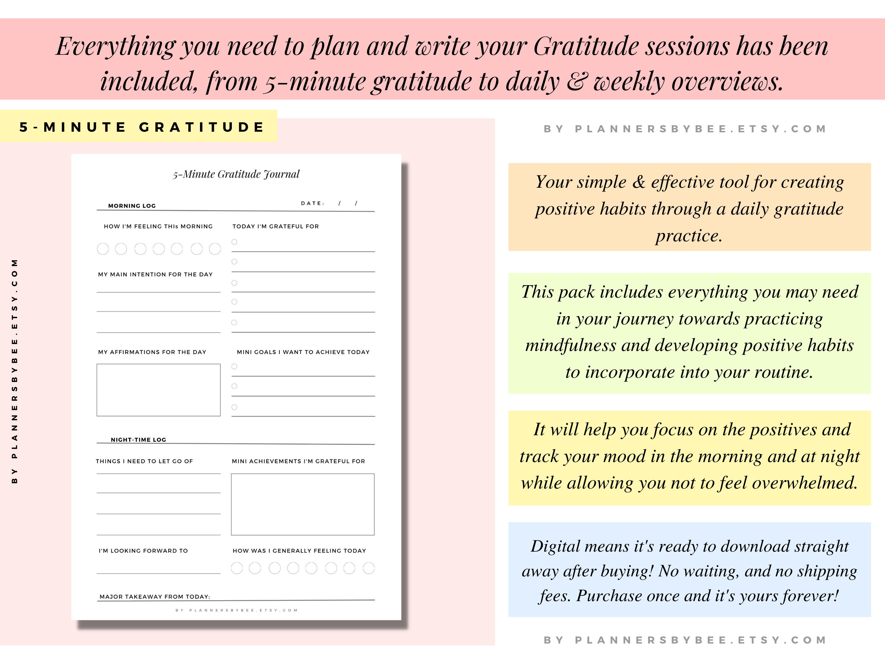 Gratitude Journal Printable Mindful Watercolor Self-care | Etsy