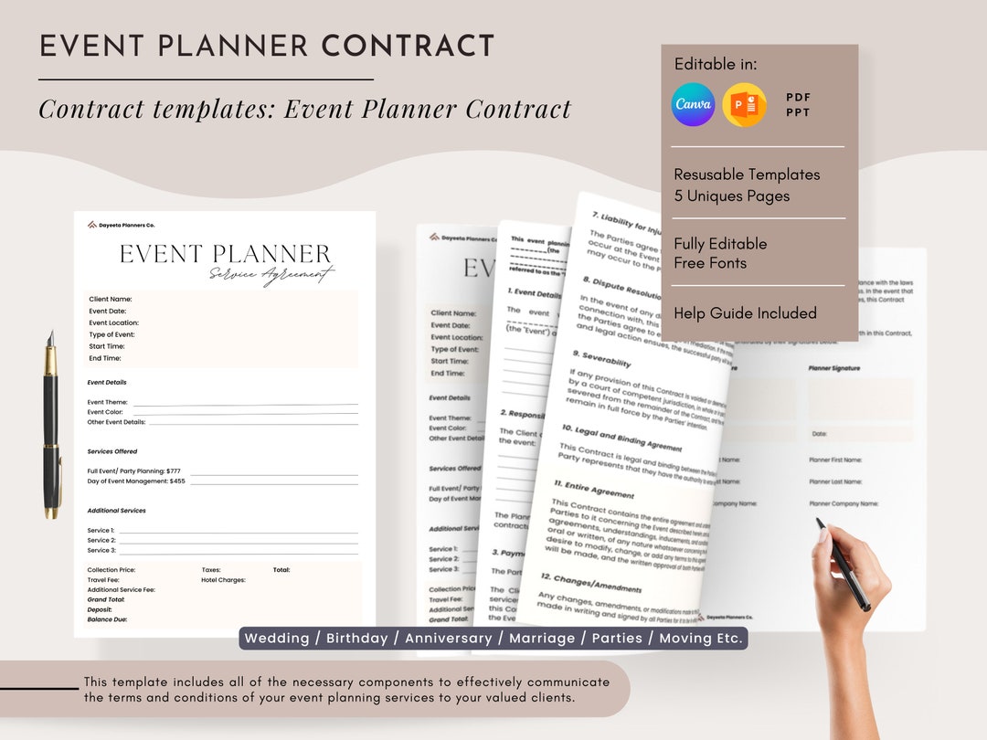 Editable Event Planner Contract Template, Event Intake Form, Event ...