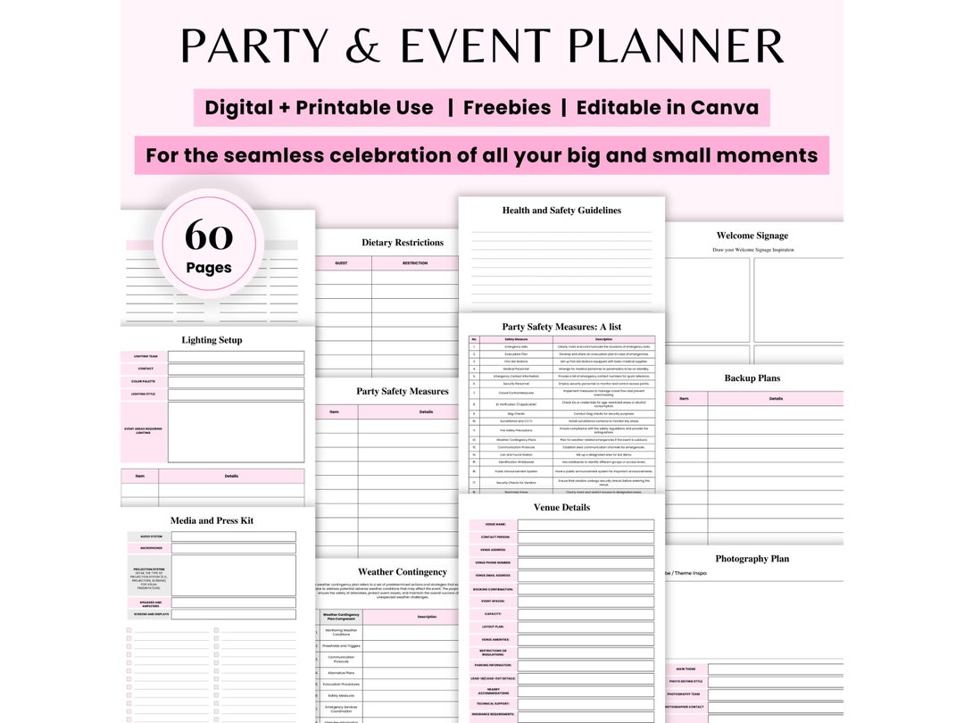 Party Planner Sheet, Event Planner Guide, Event Planning Checklist ...