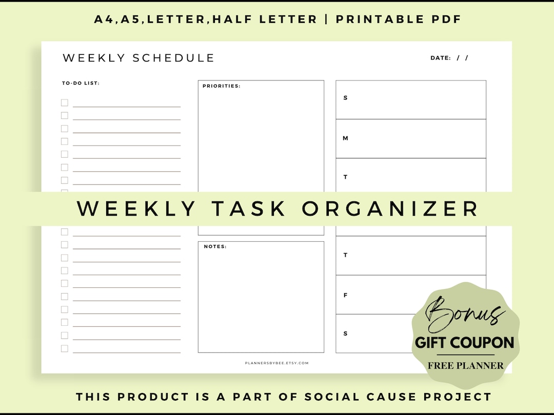 Weekly Planner Printable Landscape, Minimalist Weekly Schedule, Week at ...