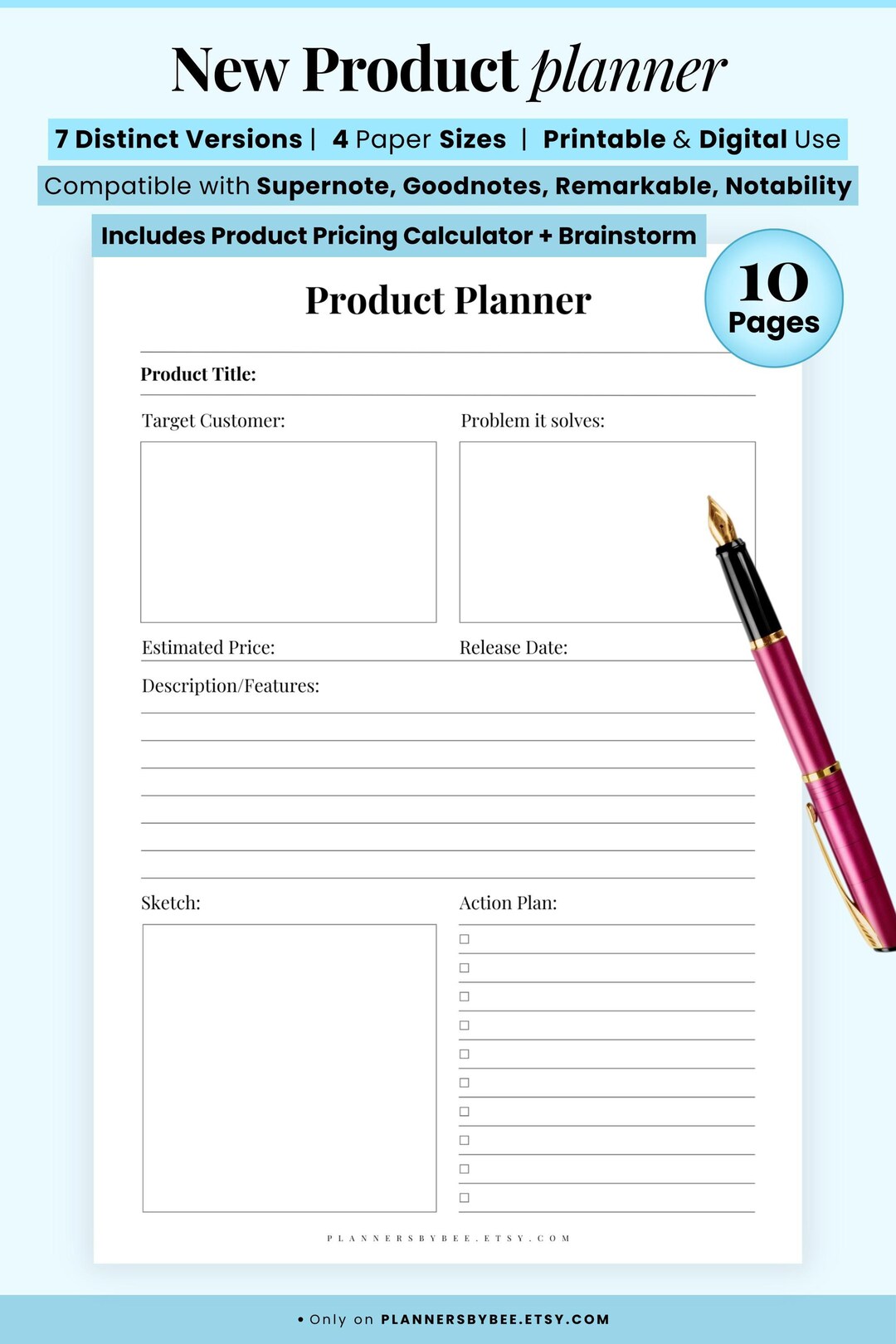 New Product Planner, Product Planning Template Digital Printable ...